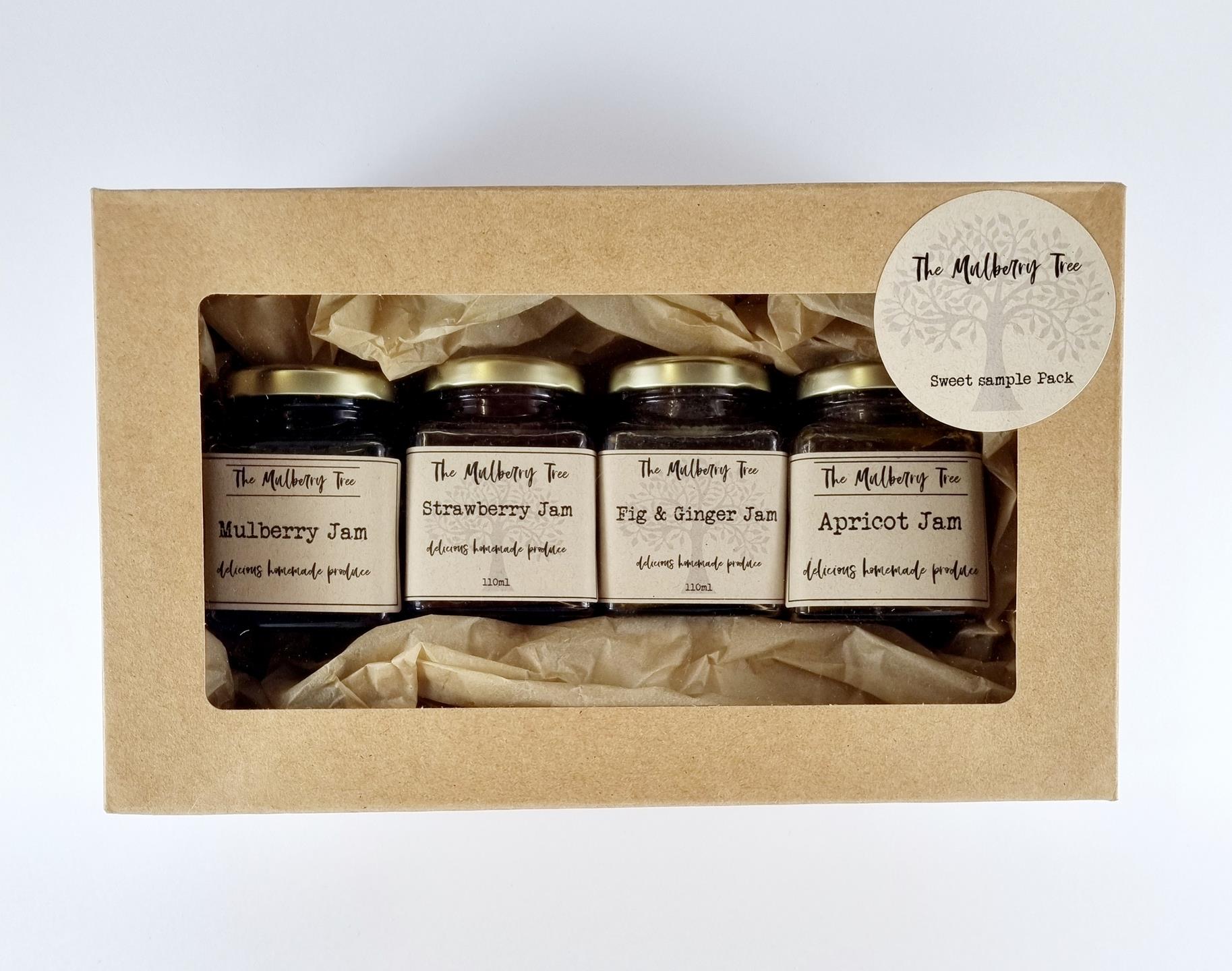 Mulberry Jam, Strawberry Jam, Fig & Ginger Jam and Apricot Jam sample ...